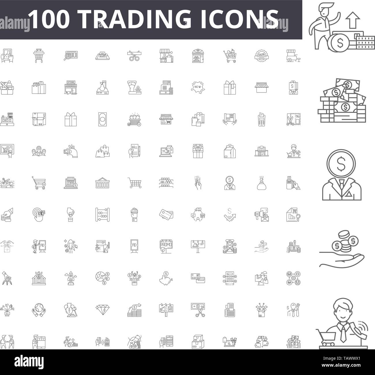 Trading line icons, signs, vector set, outline illustration concept ...