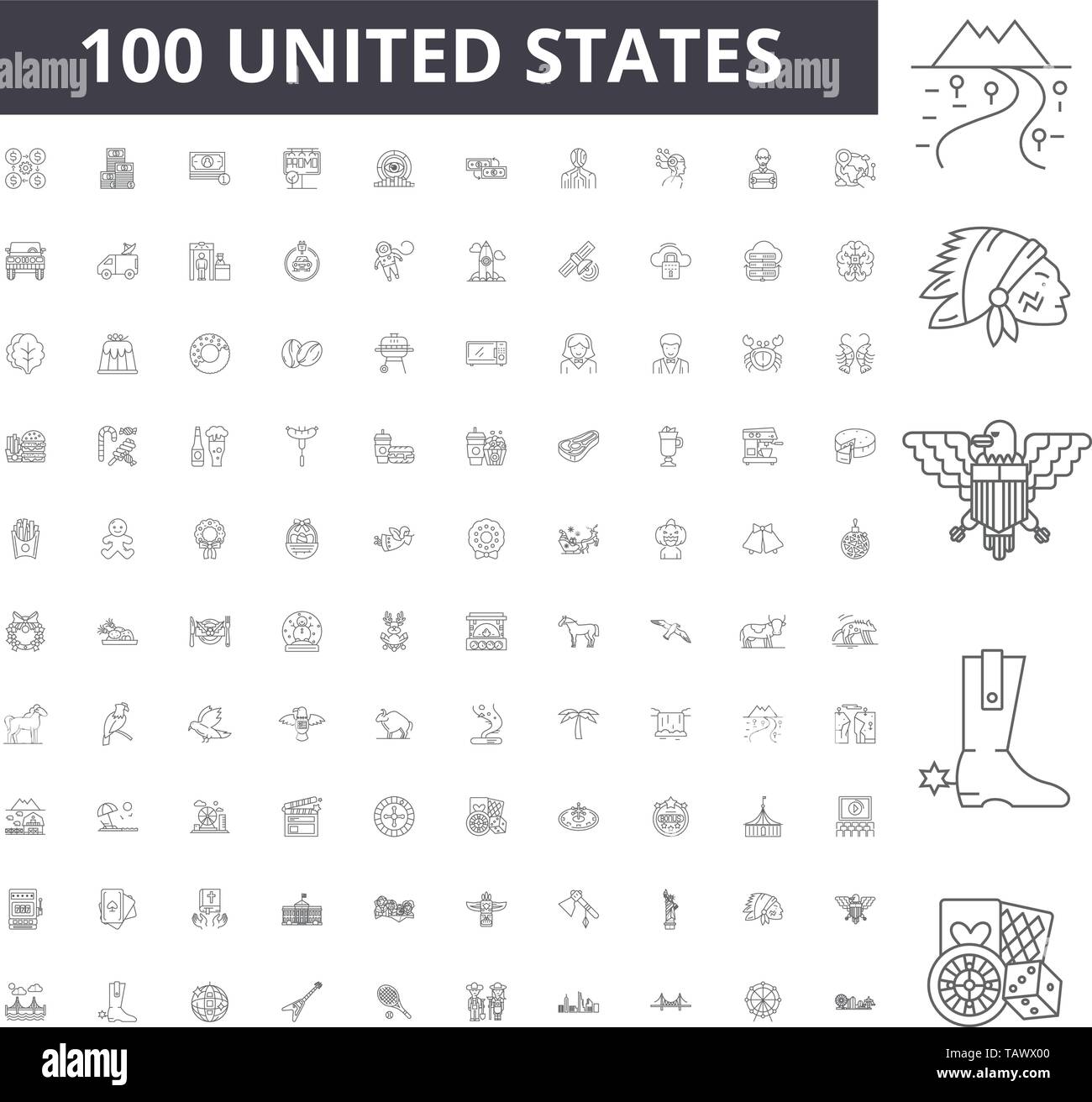 United states line icons, signs, vector set, outline illustration ...