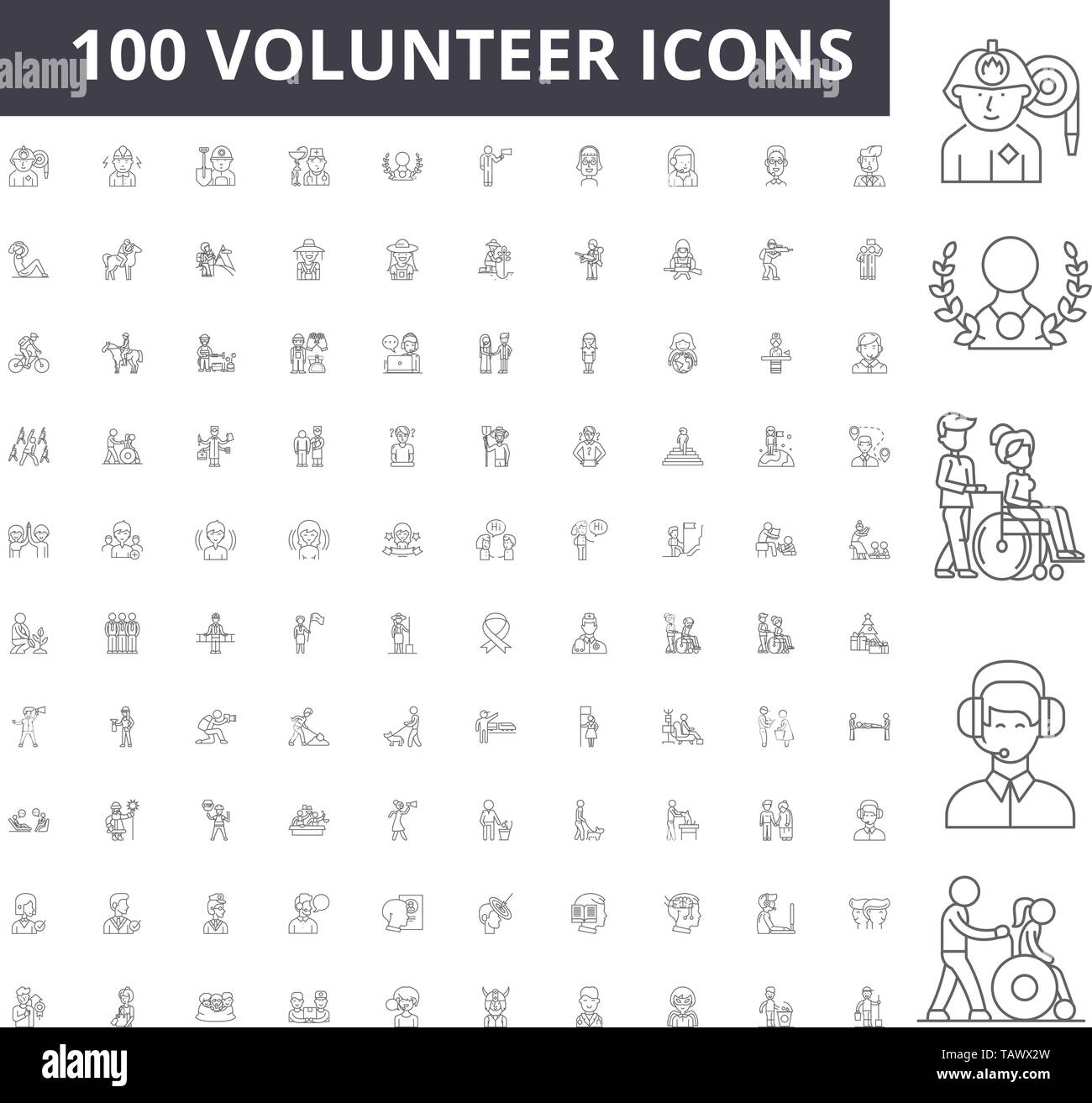 Volunteer line icons, signs, vector set, outline illustration concept ...