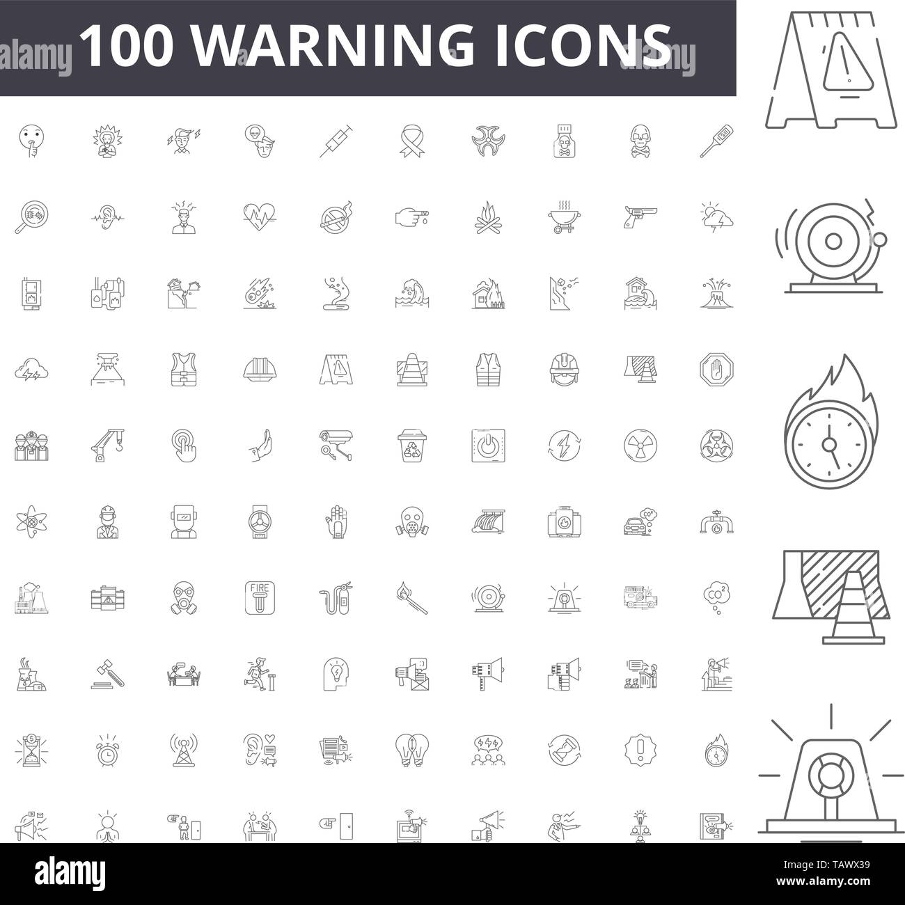 Warning line icons, signs, vector set, outline illustration concept ...
