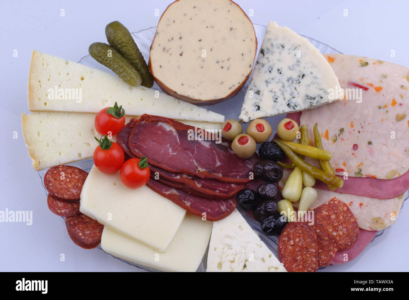 Fresh and continental breakfast table with ham and cheese Stock Photo ...