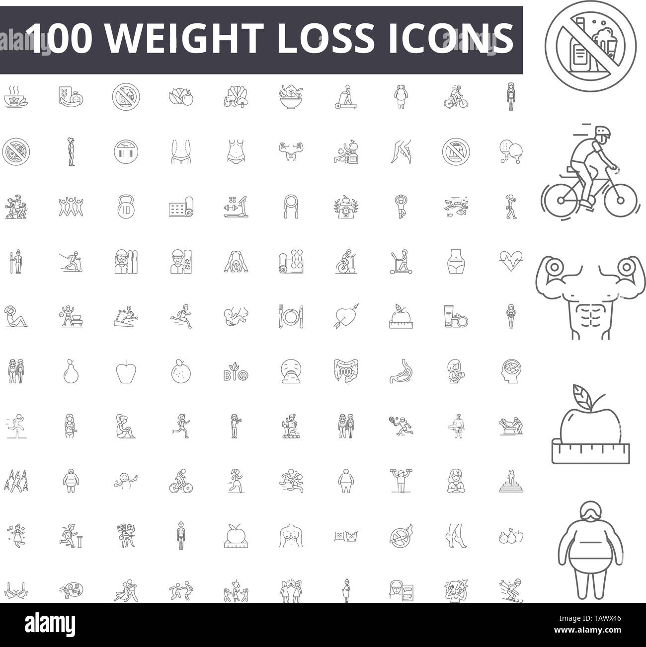 Weight loss line icons, signs, vector set, outline illustration concept ...