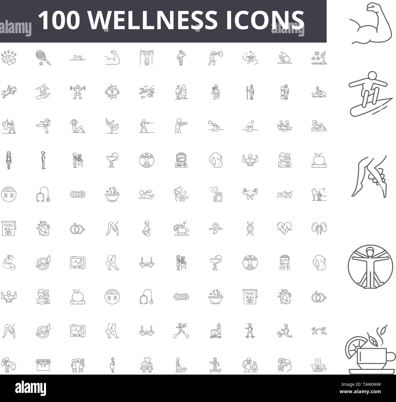 Wellness line icons, signs, vector set, outline illustration concept ...
