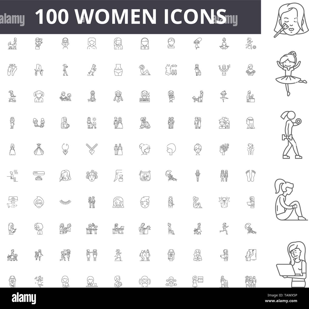 Women line icons, signs, vector set, outline illustration concept Stock ...