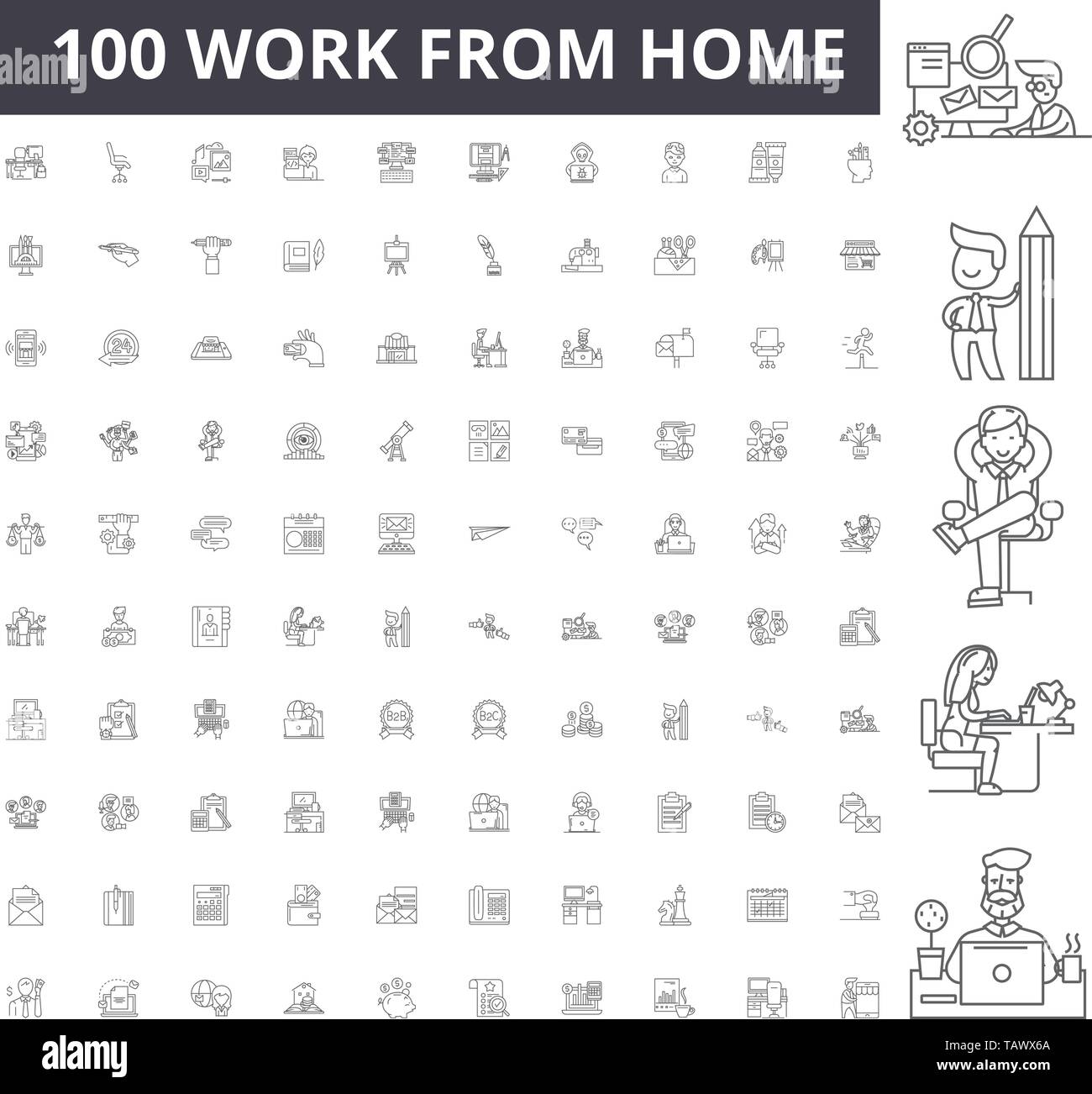 Work from home line icons, signs, vector set, outline illustration ...