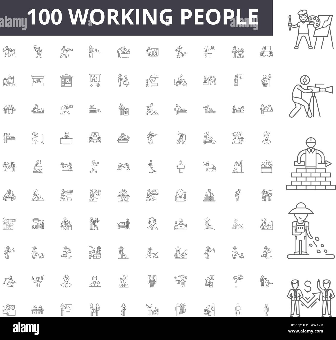Working people line icons, signs, vector set, outline illustration ...