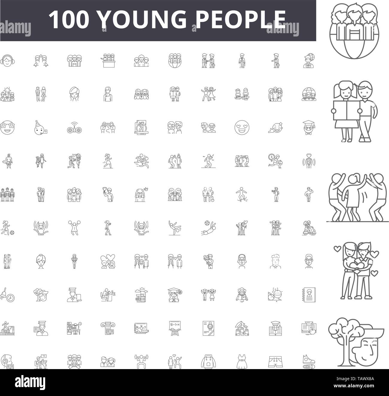 Young people line icons, signs, vector set, outline illustration ...