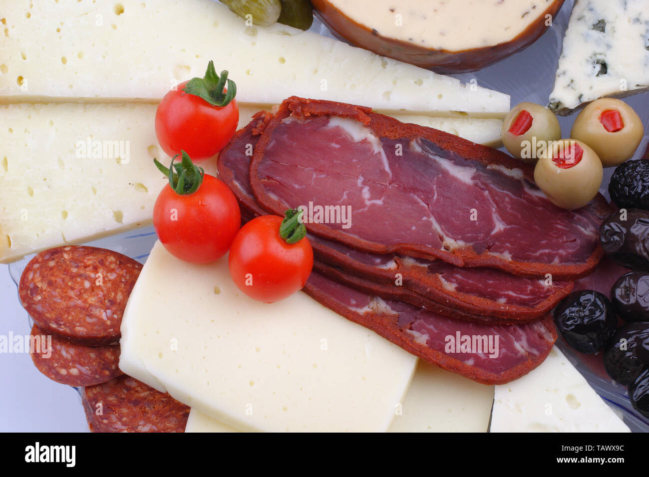 Fresh and continental breakfast table with ham and cheese Stock Photo ...