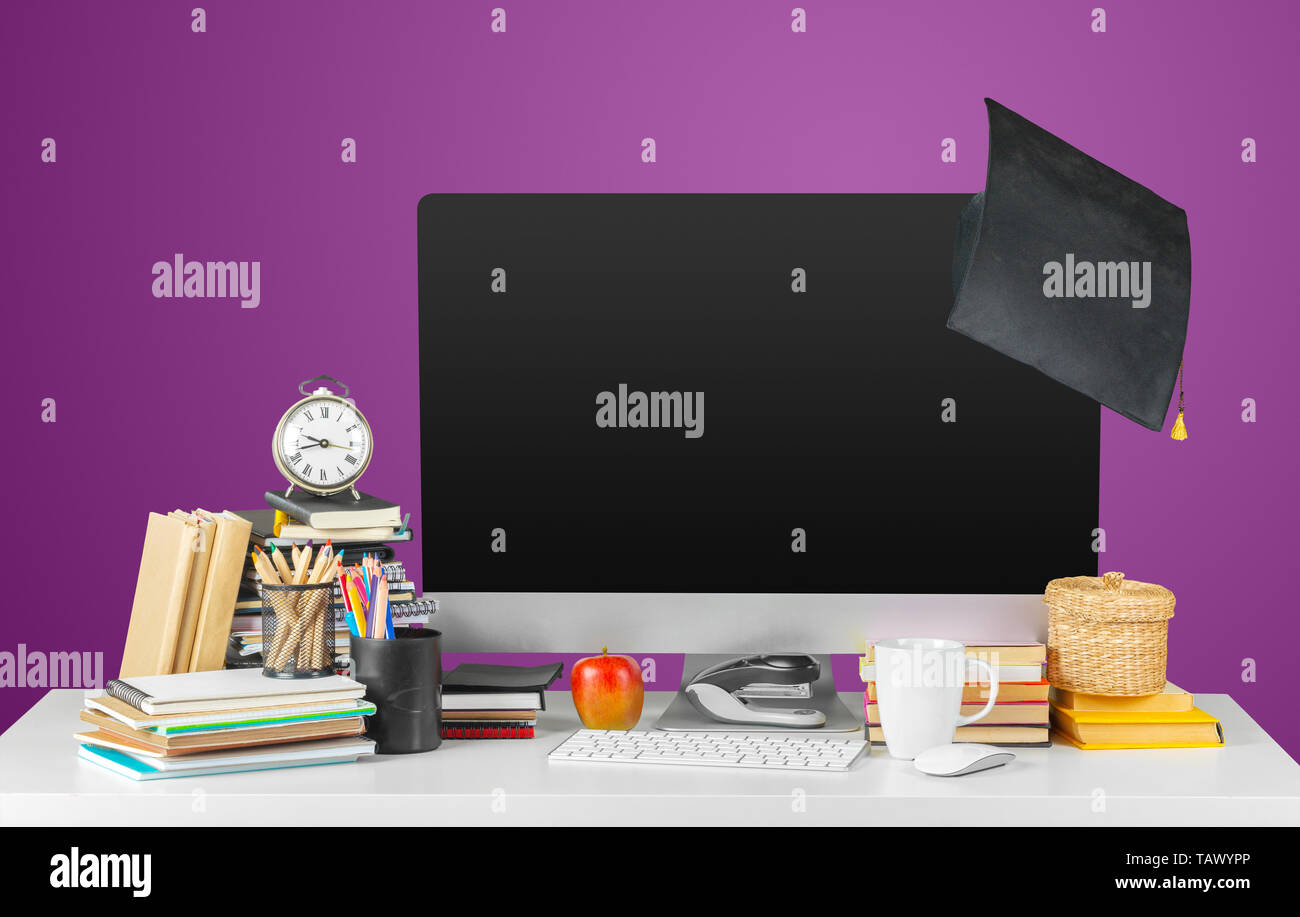 Workplace with modern desktop computer on table Stock Photo - Alamy