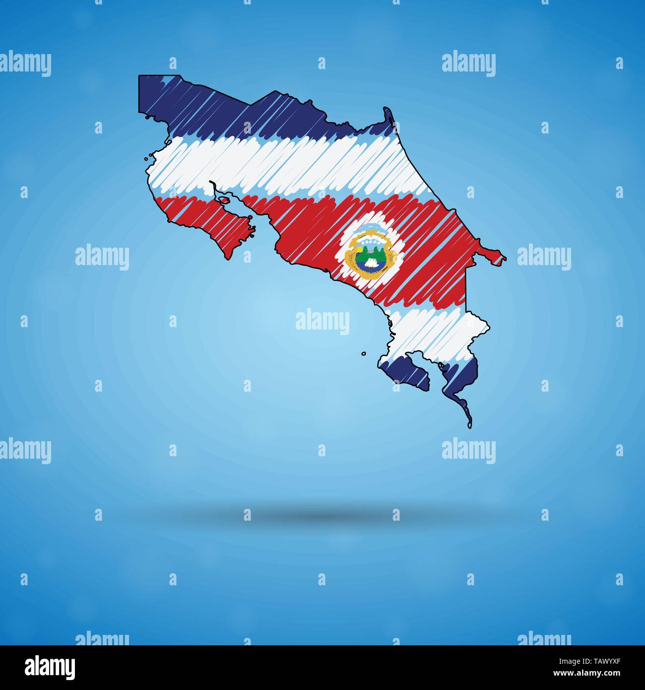 Scribble map of Costa Rica. Sketch Country map for infographic ...
