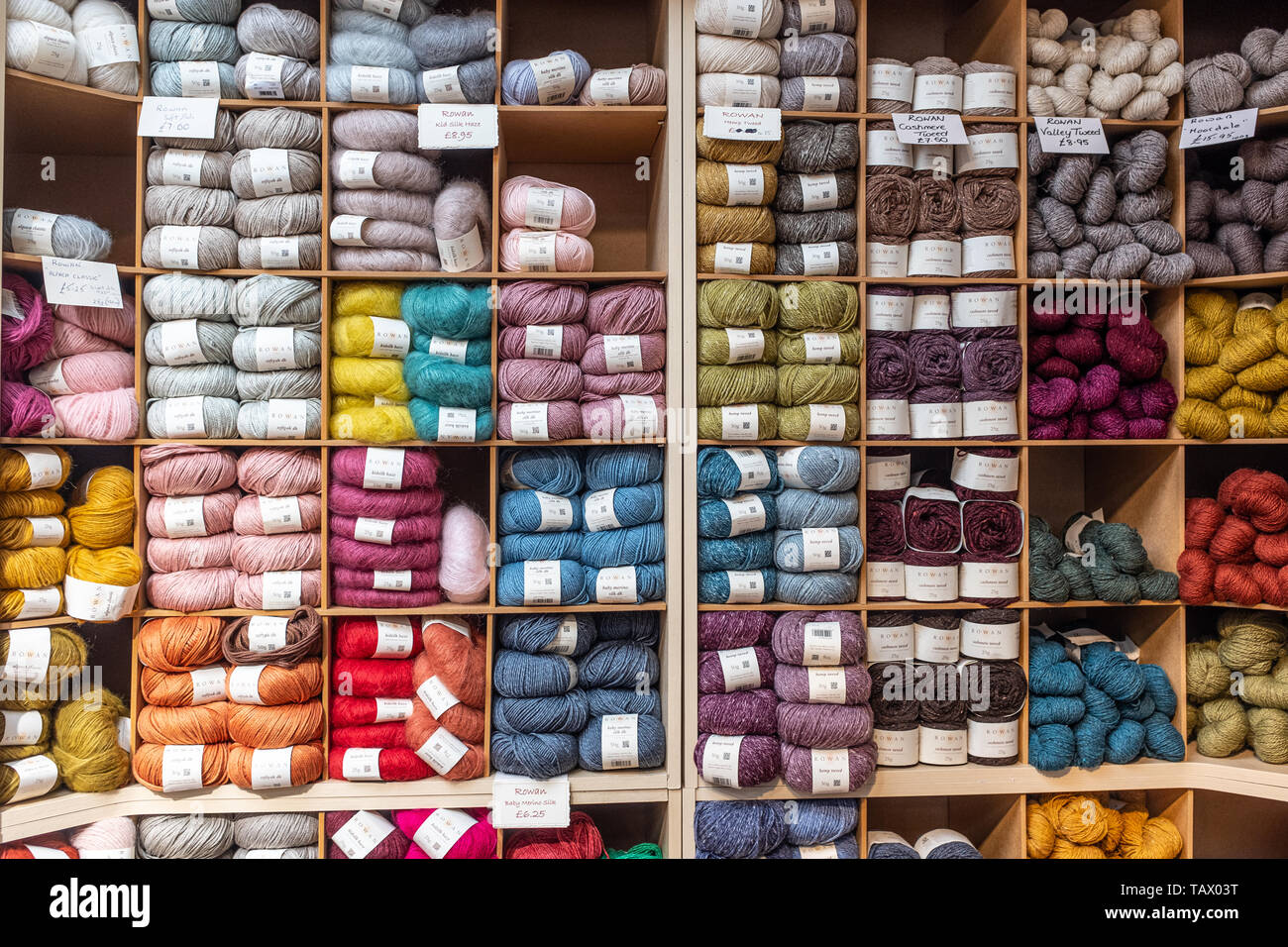 Multiple colours of wool, Dartington Centre, Totnes, Devon, UK Stock ...
