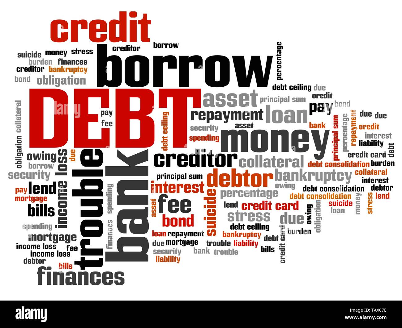 Debt keywords - finance issues and concepts tag cloud illustration ...