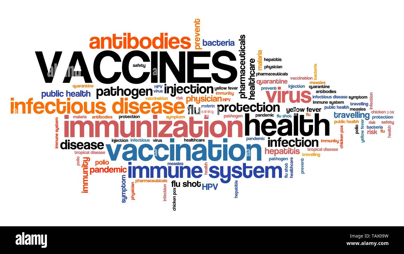 Vaccines and immunization - health care concept. Word cloud sign Stock ...