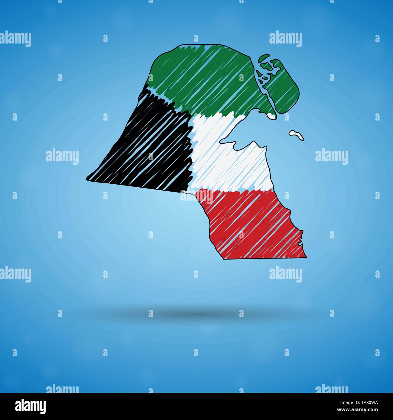 Scribble map of Kuwait. Sketch Country map for infographic, brochures ...