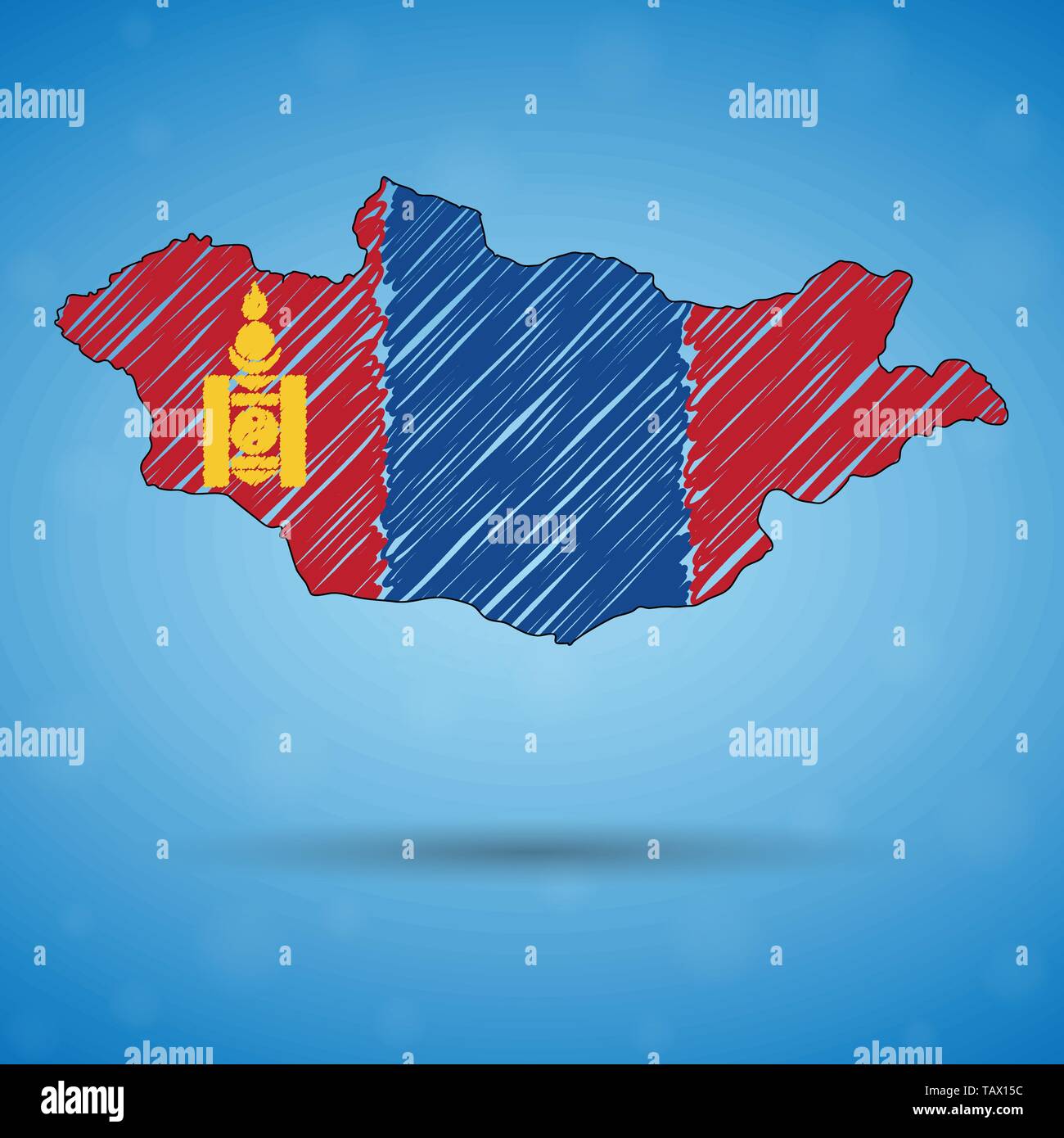 Scribble map of Mongolia. Sketch Country map for infographic, brochures ...