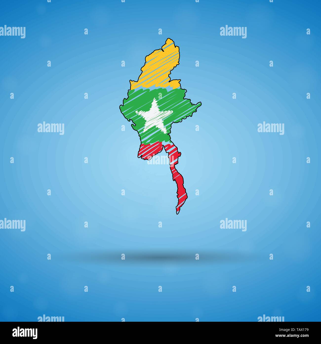 Scribble map of Myanmar. Sketch Country map for infographic, brochures ...