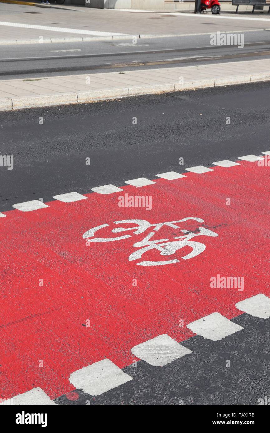 Bicycle lane in Stockholm, Sweden. Cycling transportation ...