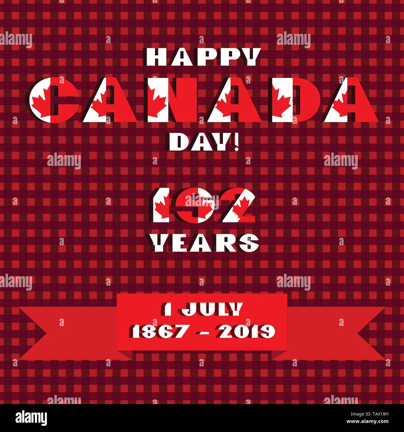 Happy Canadia day card with red and white color modern typography for ...