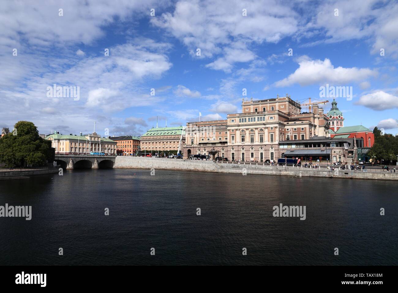 Stockholm city in Sweden. Royal Swedish Opera and St. James' Church ...