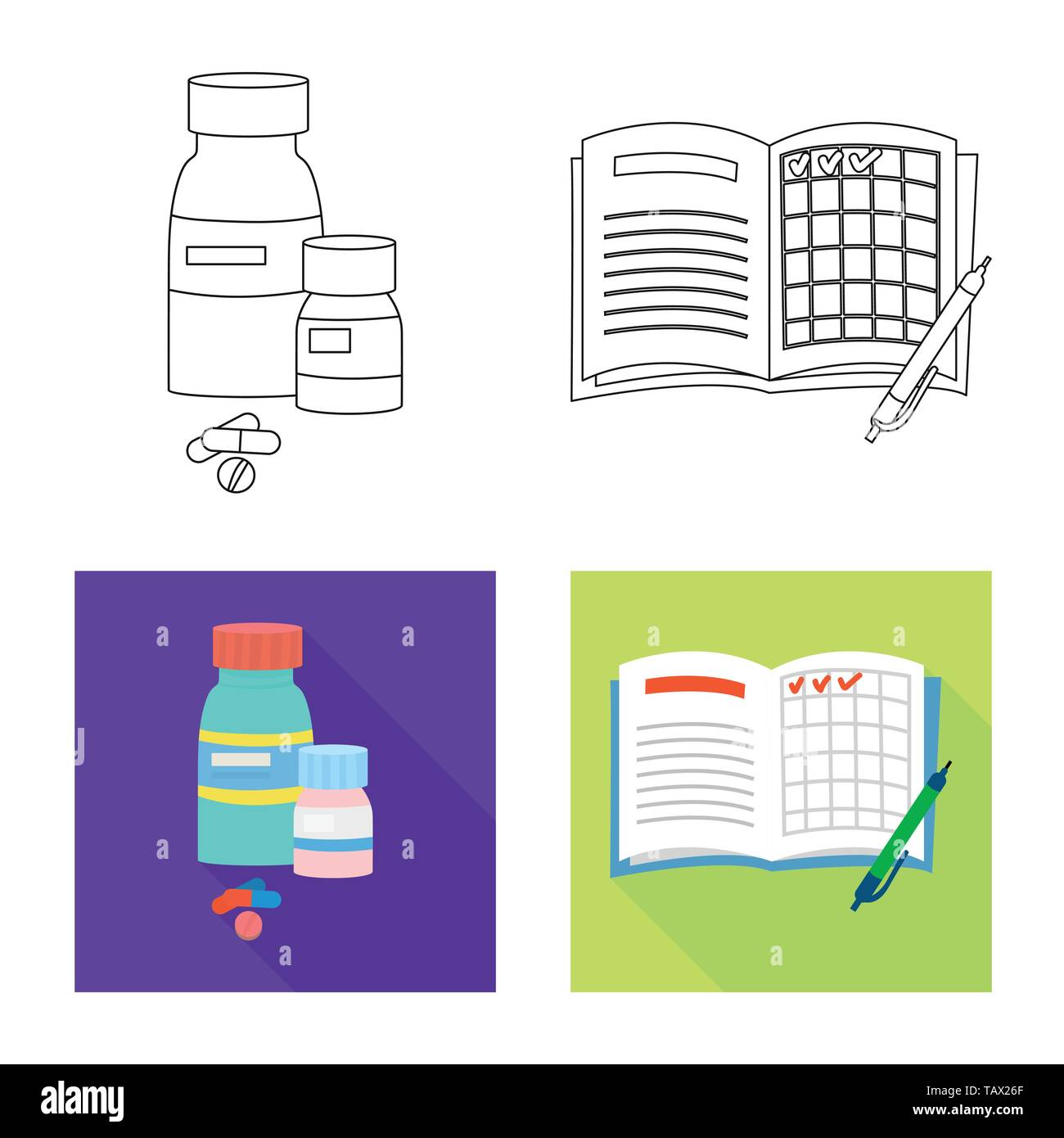 Vector illustration of diet and treatment icon. Set of diet and ...