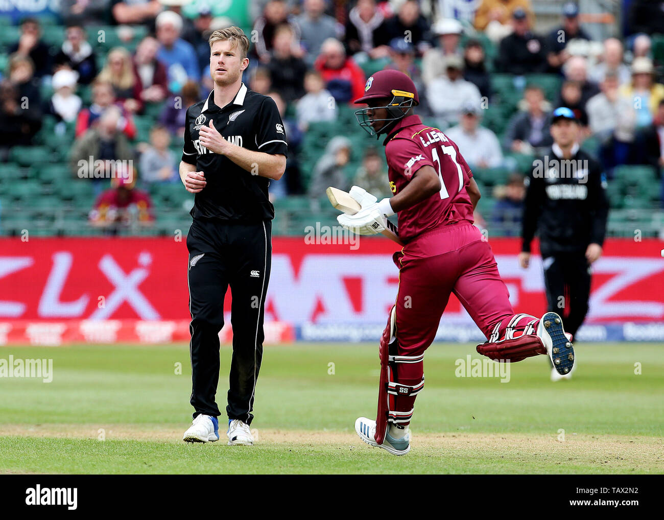 New Zealand Bowler James Neesham watches his delivery to West Indies ...