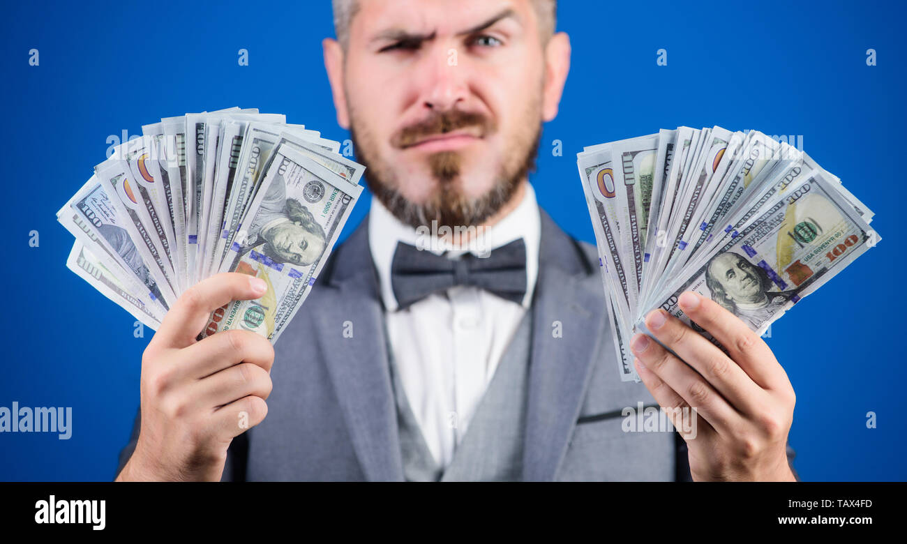 Take my money. Gain real money. Richness and wellbeing concept. Cash ...