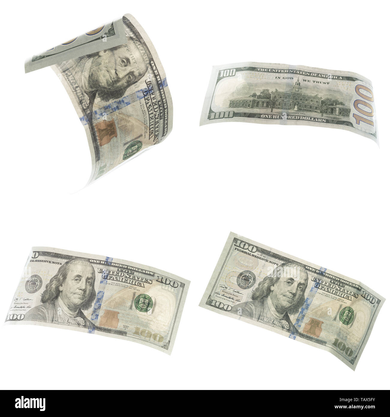 Collage of american dollars banknotes isolated on white background ...
