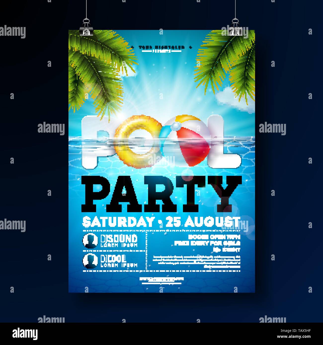 Summer Pool Party Poster Design Template With Water Beach Ball And
