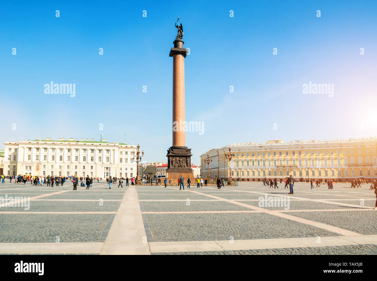 St Petersburg, Russia - April 5, 2019. Alexander Column on the Palace ...