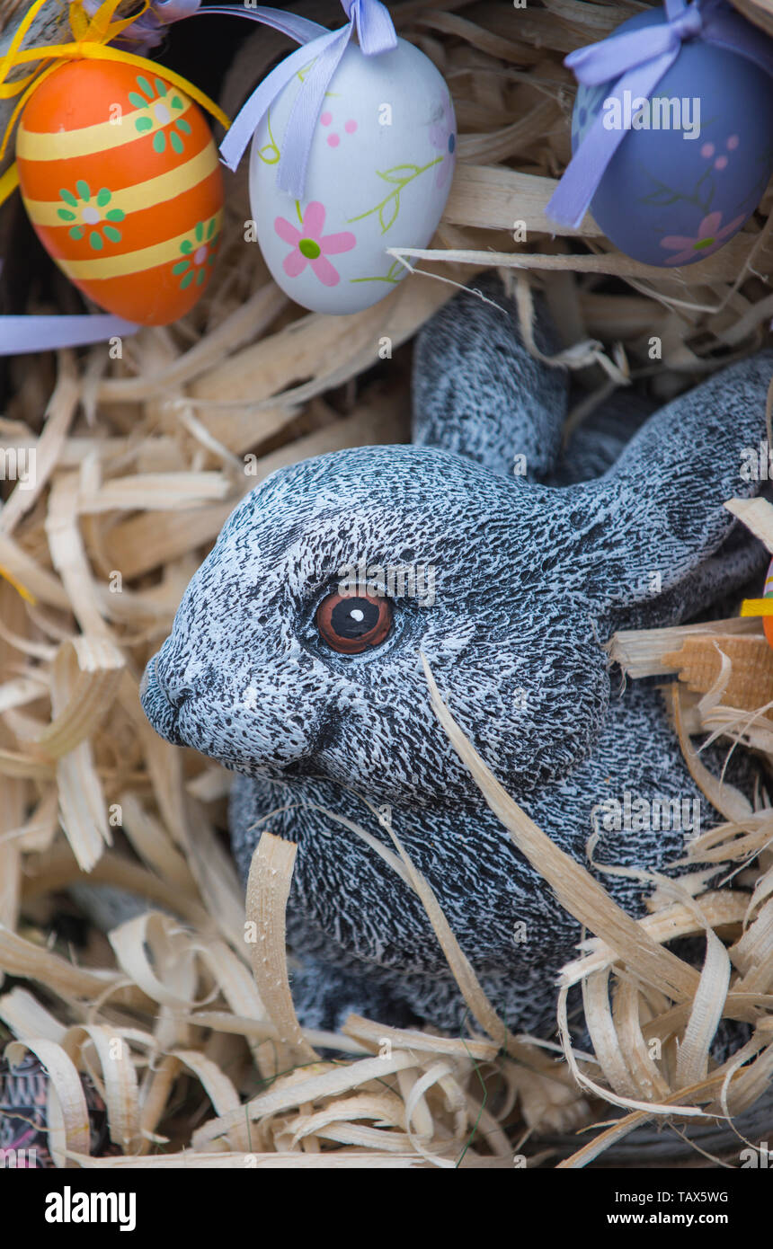 Easter rabbit with easter eggs. Easter symbol of spring, fertility ...
