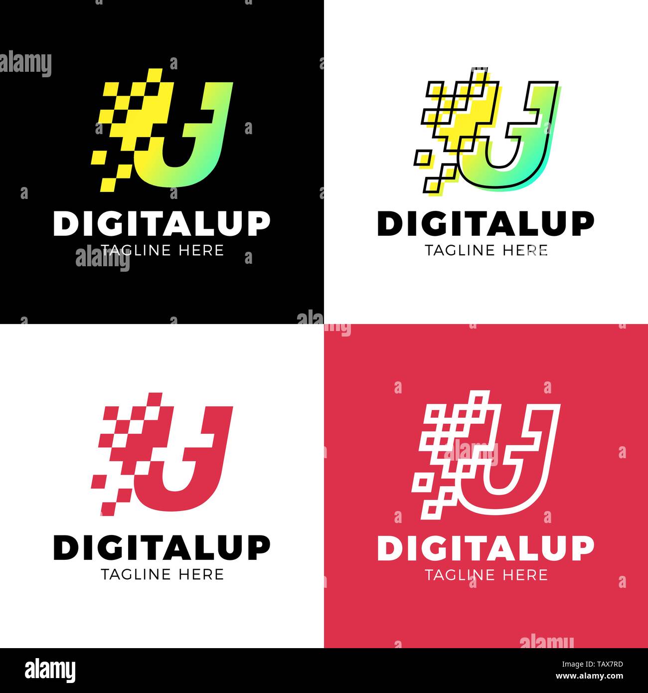 Digital and dynamic up tech U Letter Pixel Motion Logo Design Template ...