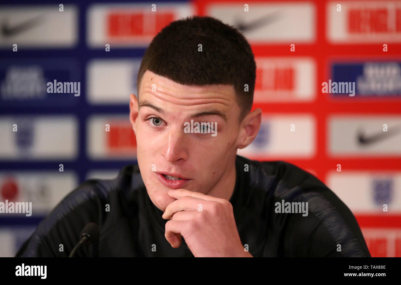 England's Declan Rice during a press conference at St George's Park ...