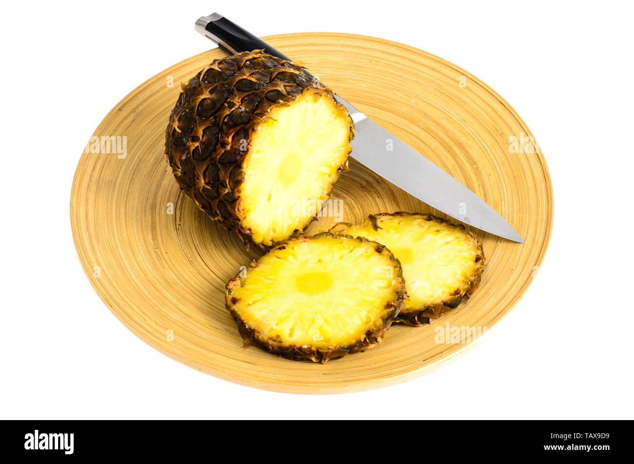 Round natural pine table Cut Out Stock Images & Pictures - Alamy