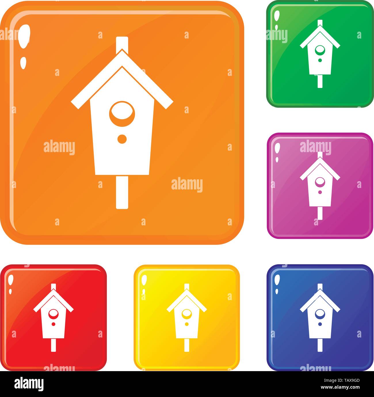 Birdhouse icons set collection vector 6 color isolated on white ...