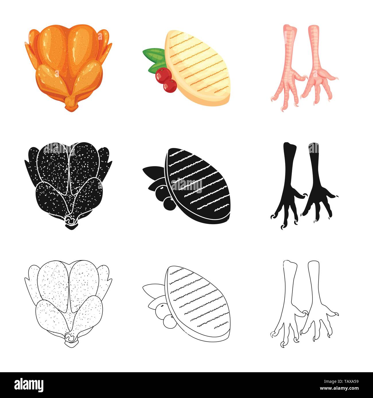 Vector illustration of product and poultry sign. Set of product and ...