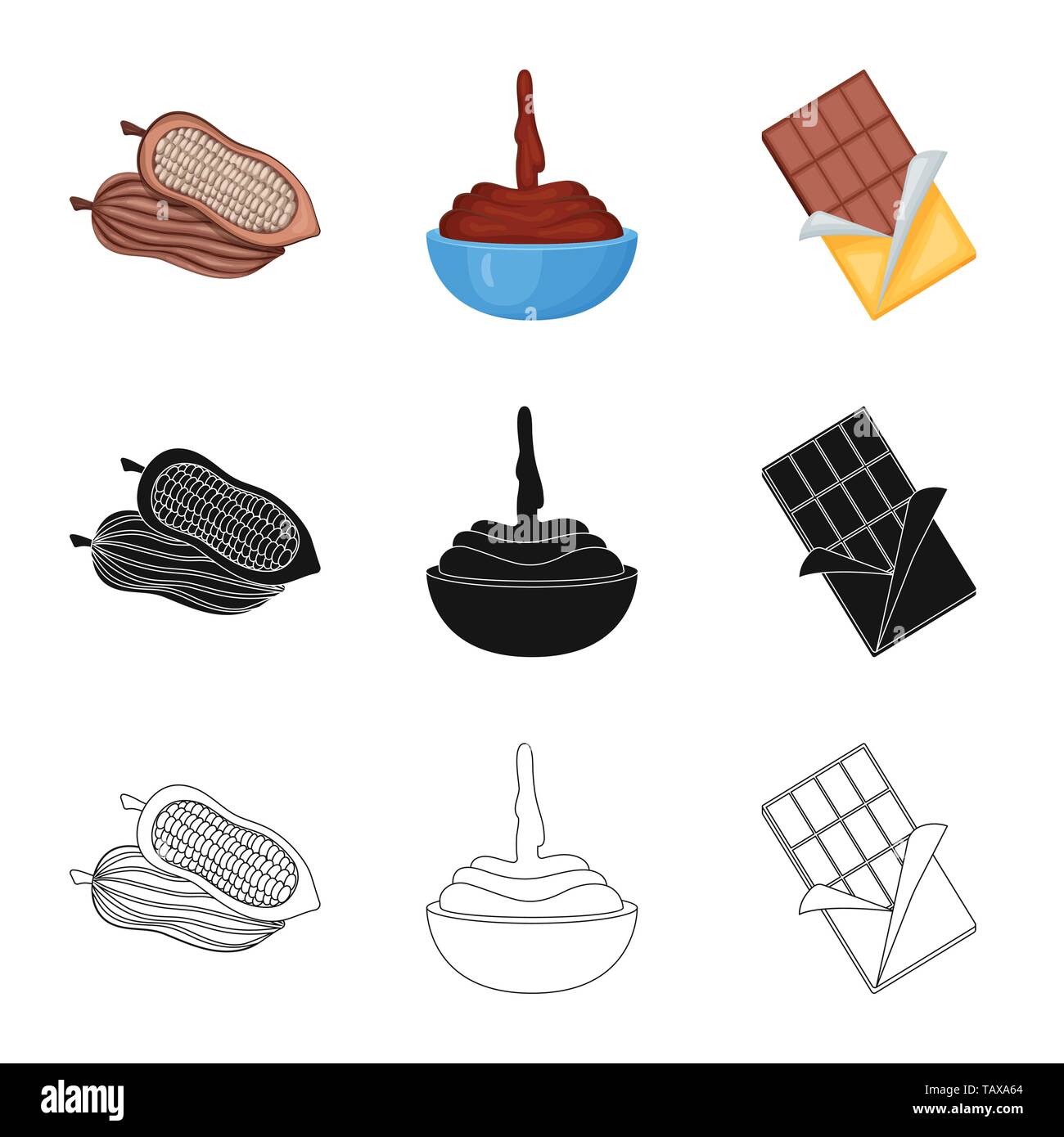 Vector illustration of food and yummy symbol. Set of food and brown ...