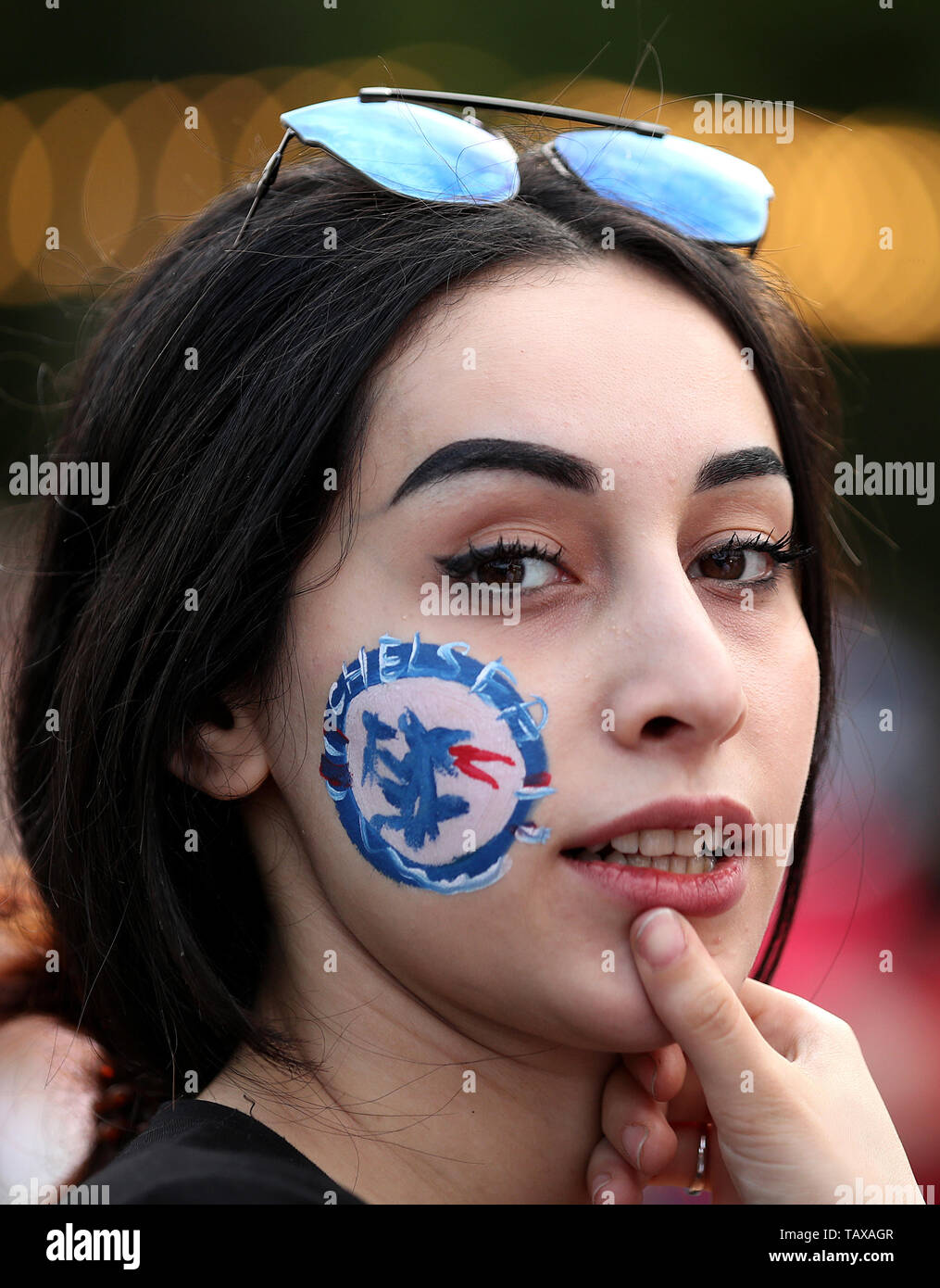 A Chelsea fan in the Fan Zone in Baku, Azerbaijan Stock Photo - Alamy