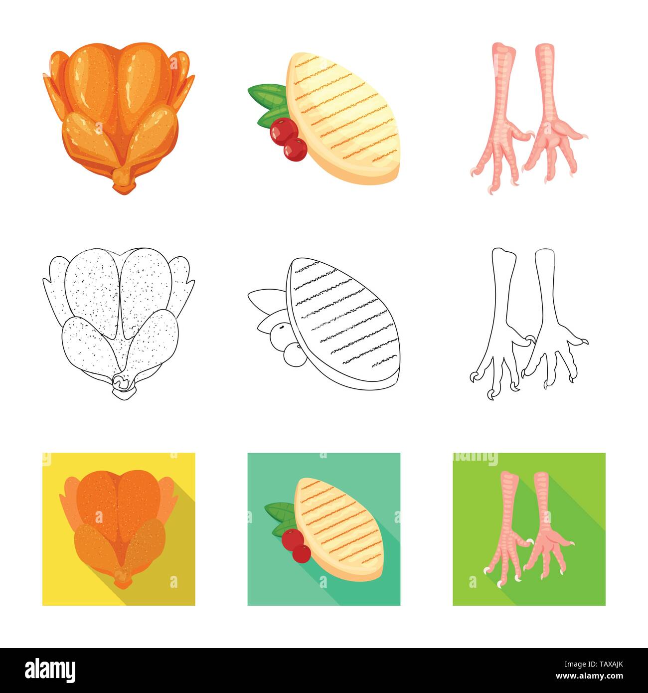 Vector illustration of product and poultry symbol. Collection of ...