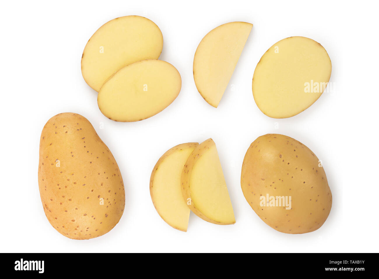 Young potato isolated on white background. Harvest new. Top view. Flat ...