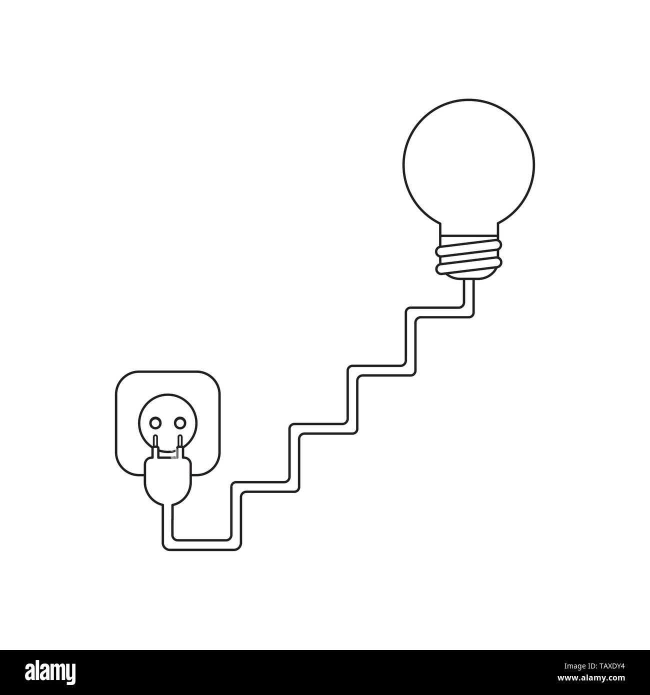 Vector icon concept of light bulb with stairs cable, plug and outlet ...