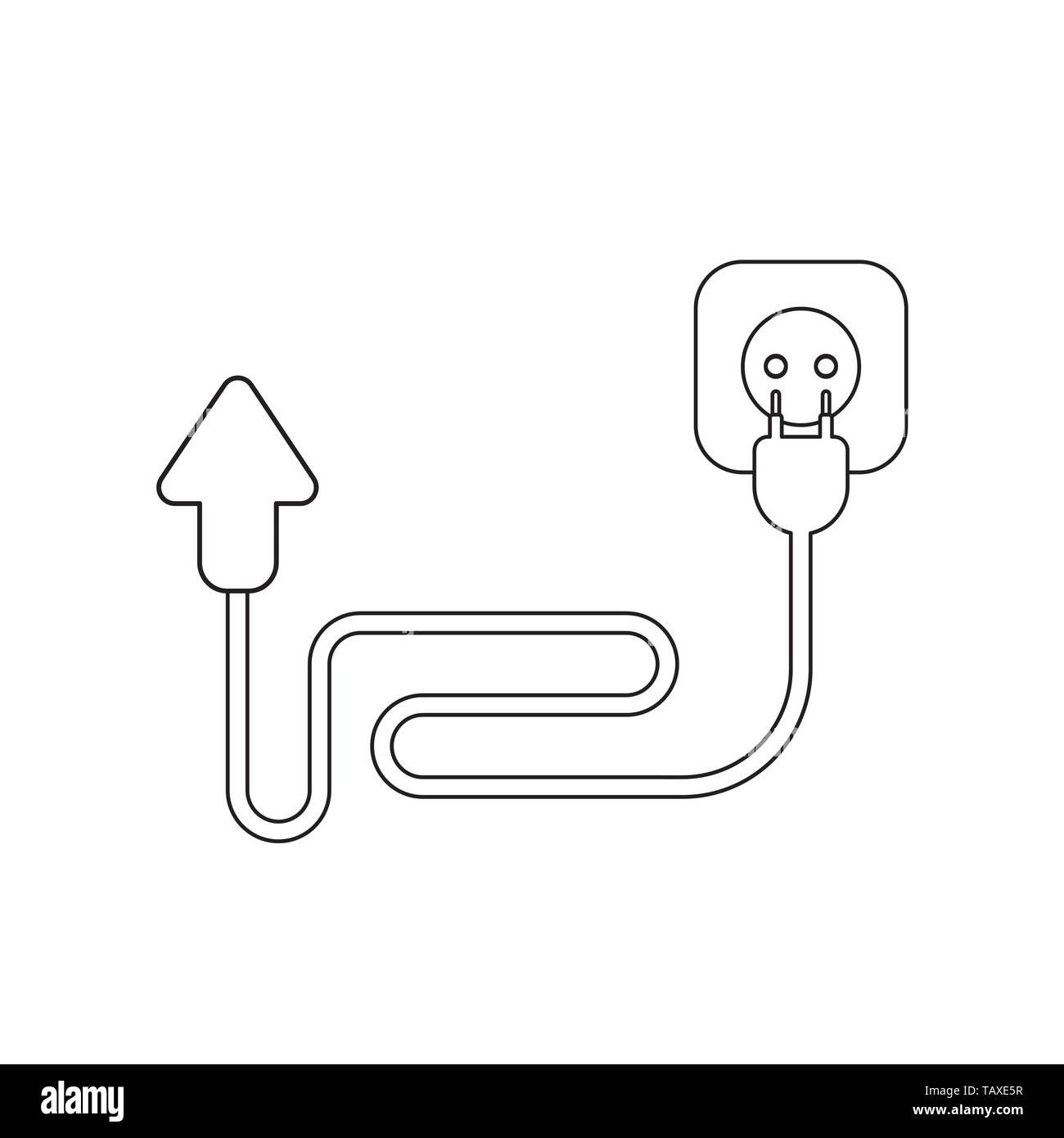 Vector icon concept of arrow with cable, plug and outlet. Black ...