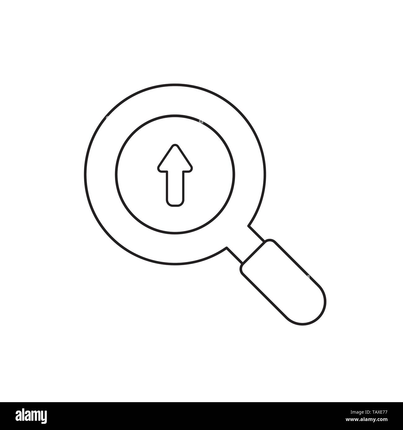Vector icon concept of magnifying glass with arrow up. Black outlines ...