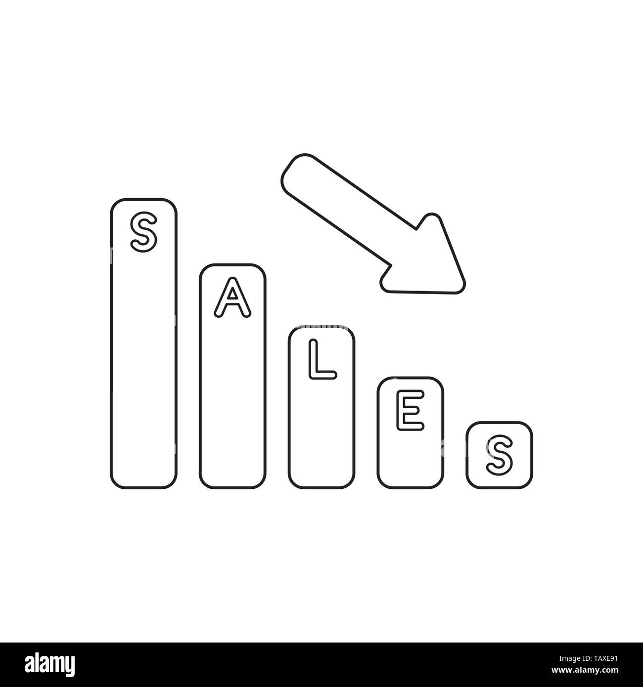 Vector icon concept of sales bar graph down. Black outlines Stock ...