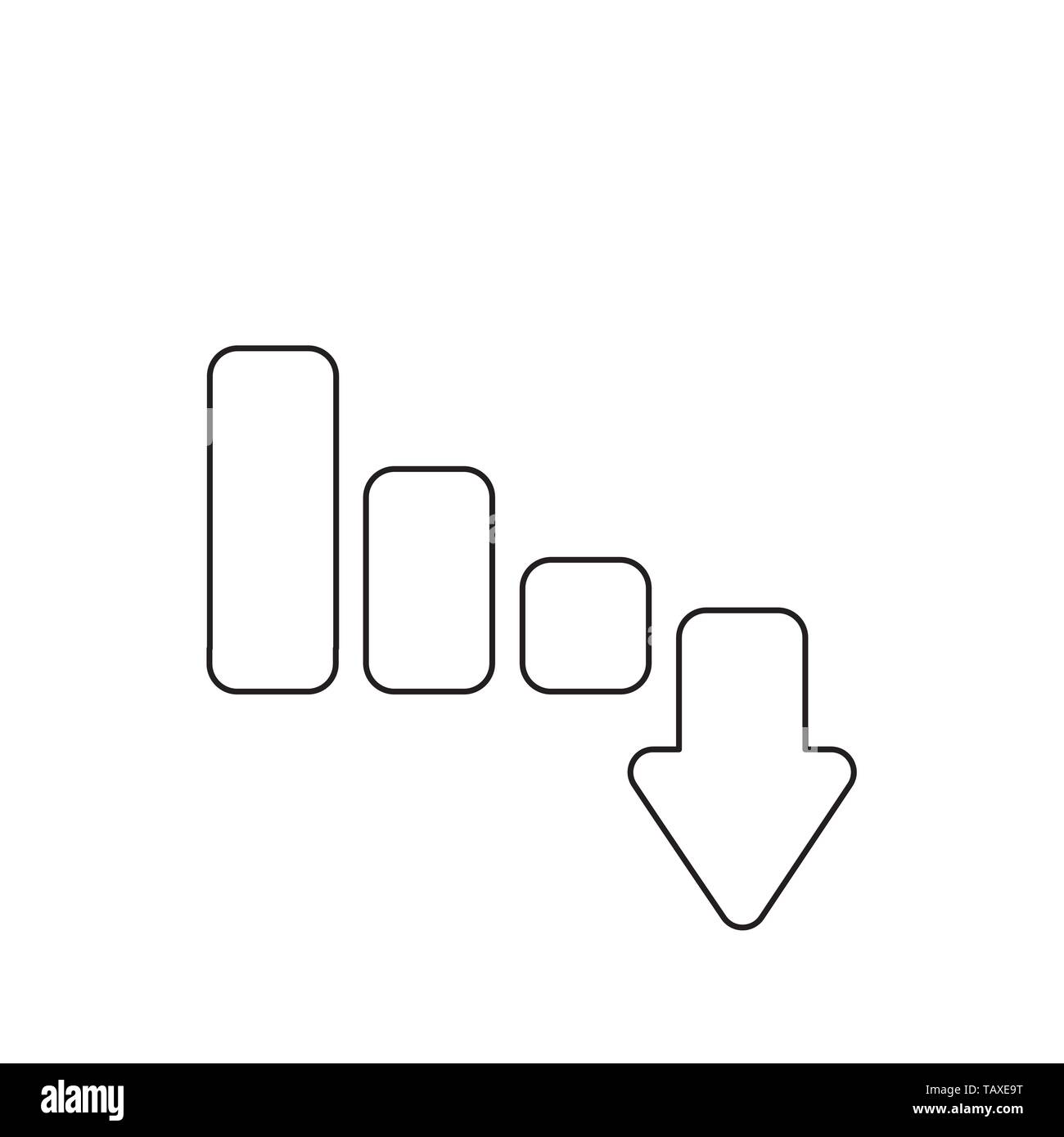 Vector icon concept of sales bar graph arrow down. Black outlines Stock ...