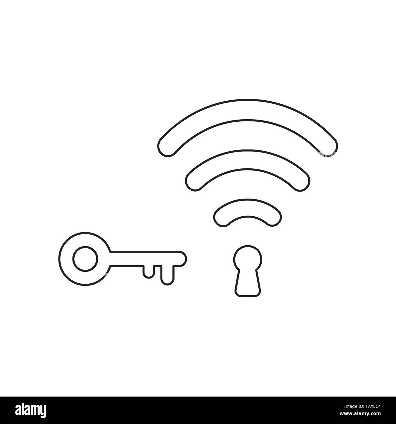 Vector icon concept of wifi symbol with keyhole and key. Black outlines ...