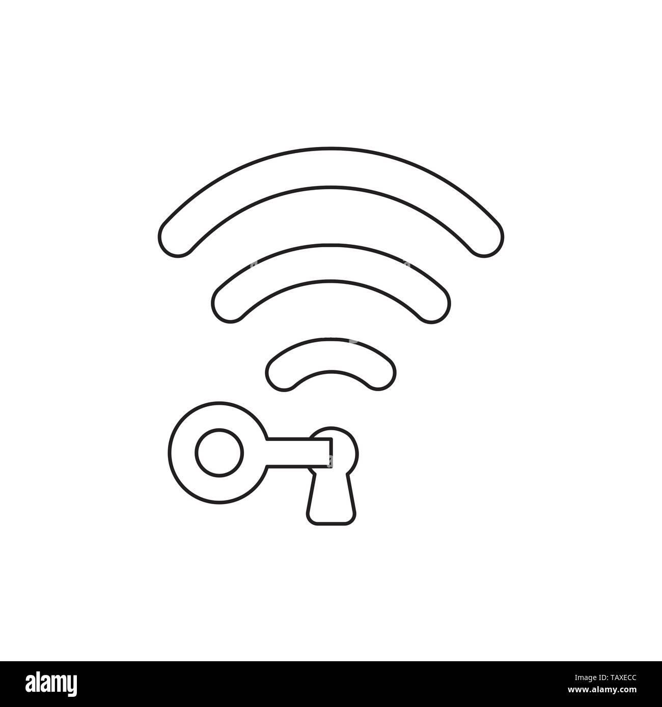 Vector icon concept of wifi symbol and key into keyhole. Black outlines ...