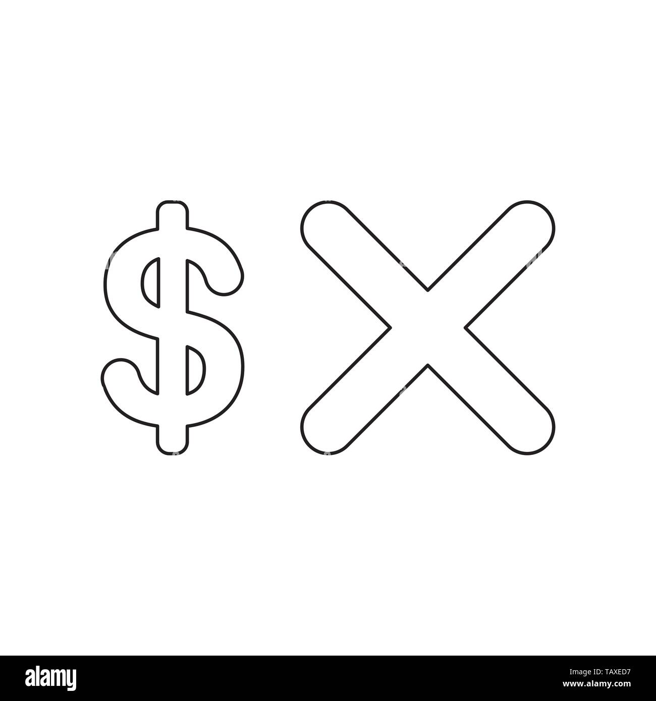 Vector icon concept of dollar with x mark. Black outlines Stock Vector ...