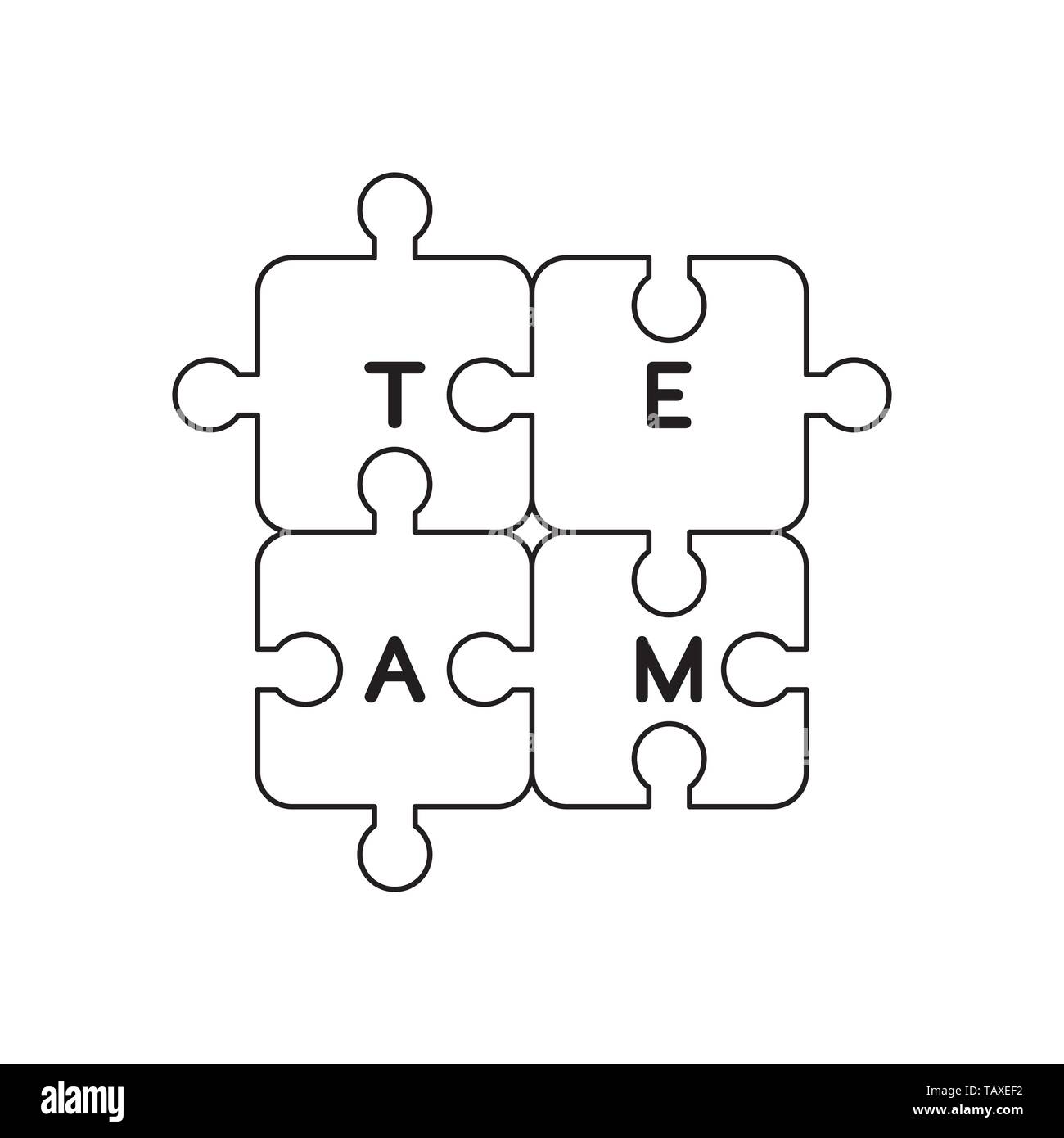 Vector icon concept of connected team jigsaw puzzle pieces. Black ...