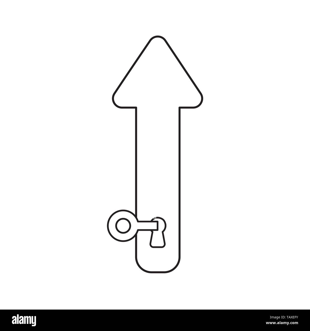 Vector icon concept of arrow down with key into keyhole. Black outlines ...