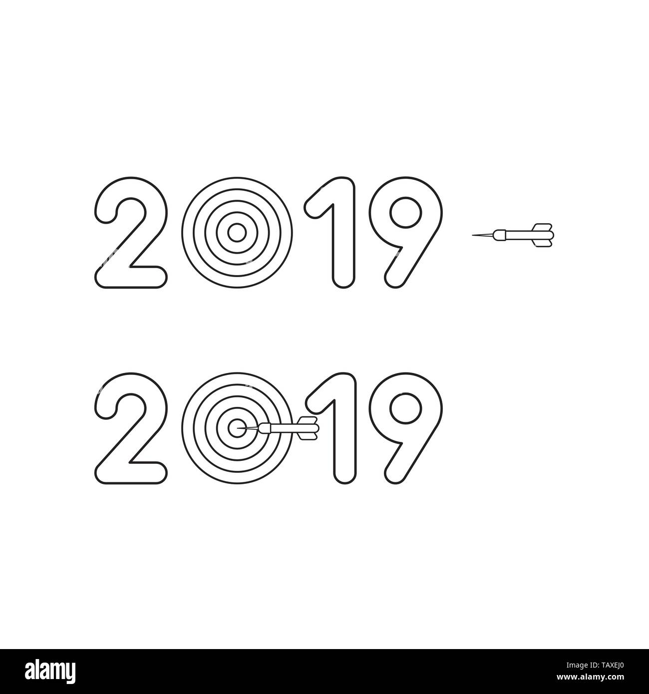 Vector icon concept of 2019 with bulls eye and dart in the center ...